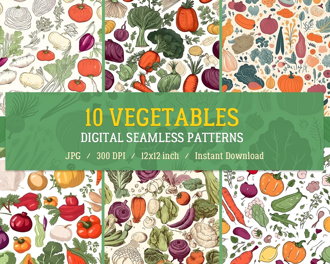10 Vegetables Seamless Patterns, Digital Paper, Floral Prints ...