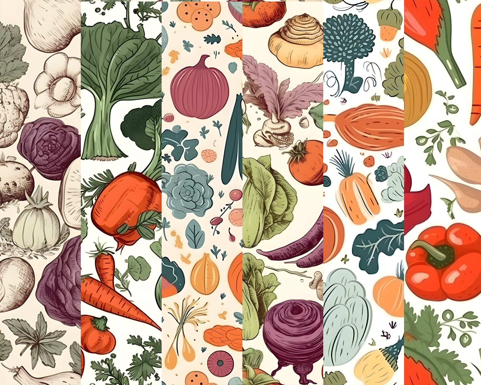 10 Vegetables Seamless Patterns, Digital Paper, Floral Prints ...
