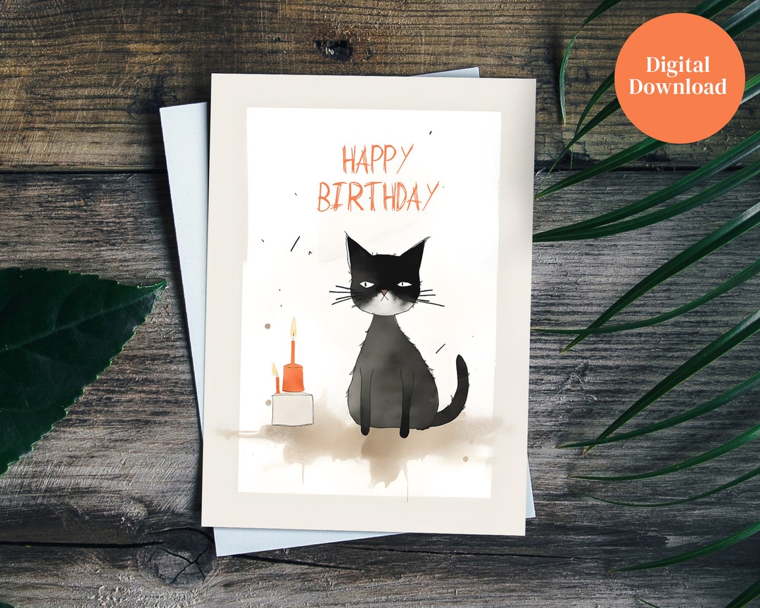 Printable Birthday Card, Cat Birthday Card, Downloadable Birthday Card ...