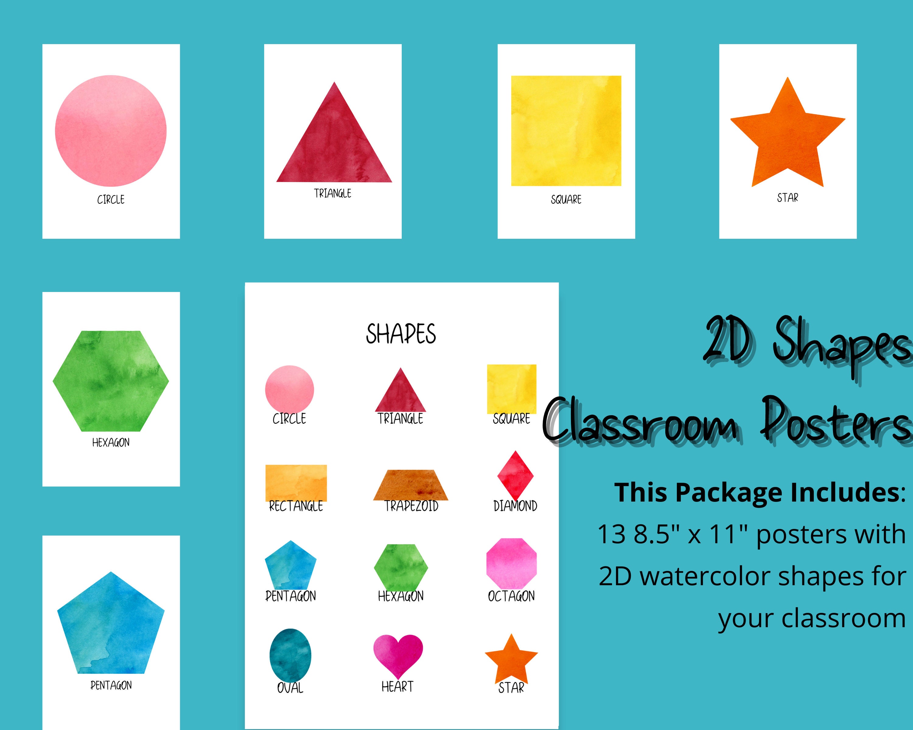 Printable Shape Posters Watercolor Shape Poster Classroom Posters