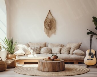 Digital Backdrop Boho Room Interior, Bohemian Style Background JPG ...