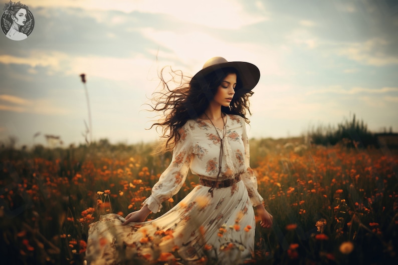 Bohemian Flower Field Portrait, Boho Chic Photography Instant Digital ...