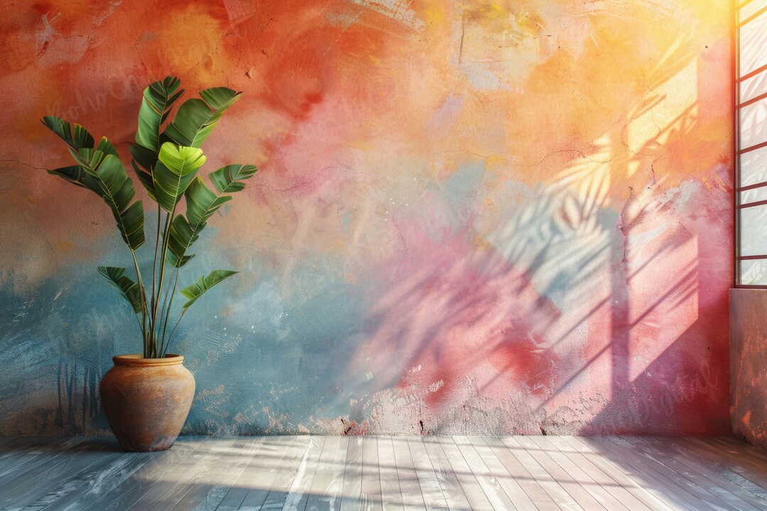 Digital Backdrop Boho Room Interior, Bohemian Style Background JPG ...