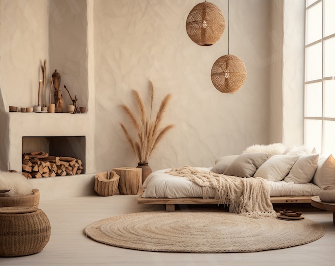 Digital Backdrop Boho Room Interior Bohemian Style Background JPG ...