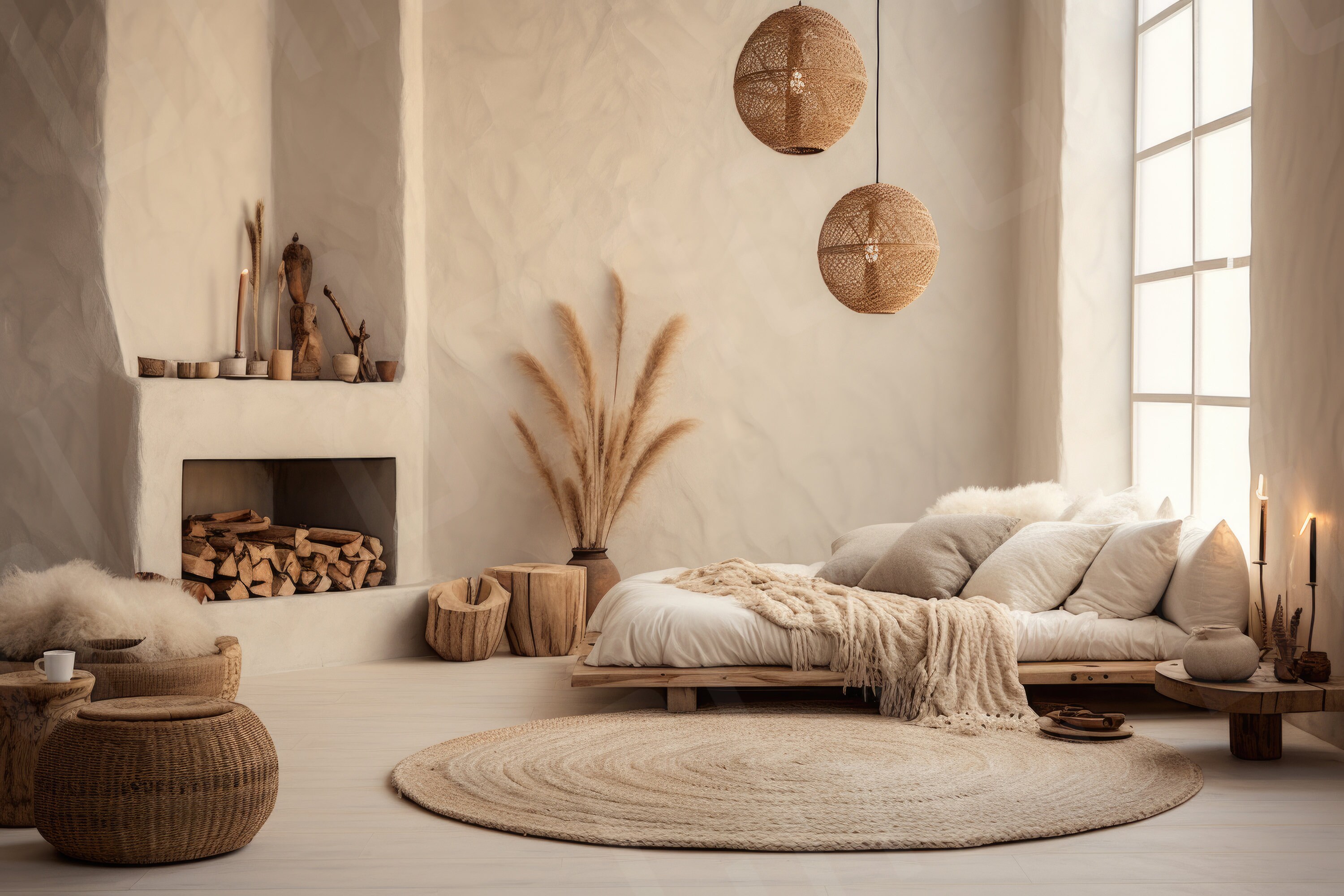 Digital Backdrop Boho Room Interior Bohemian Style Background JPG ...