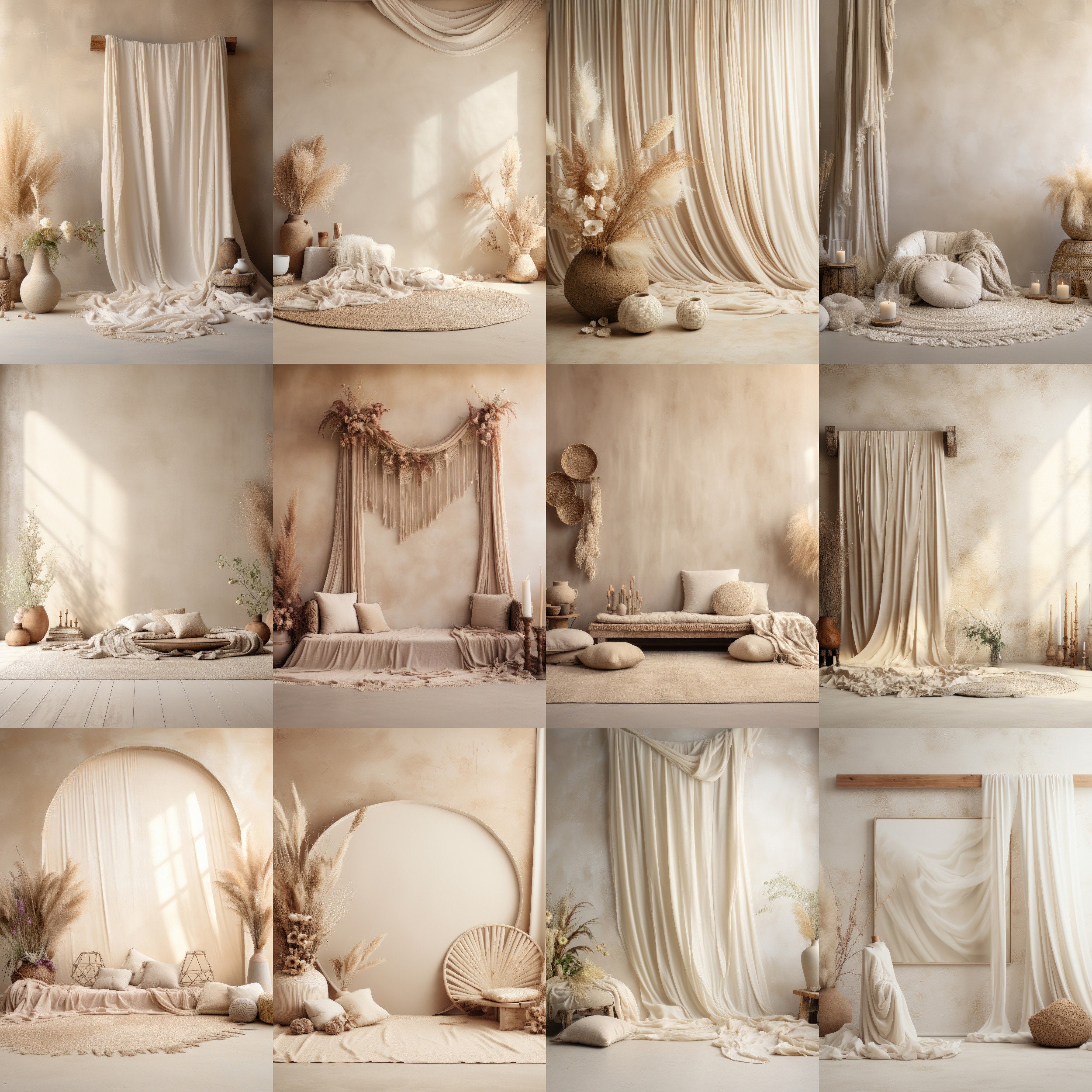 12x Soft Neutral Boho Rooms off White Interiors Bohemian Background JPG ...