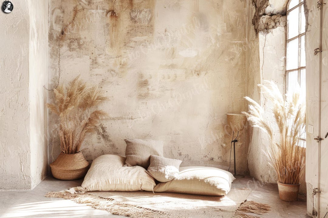 Digital Backdrop Boho Room Interior, Bohemian Style Background JPG ...