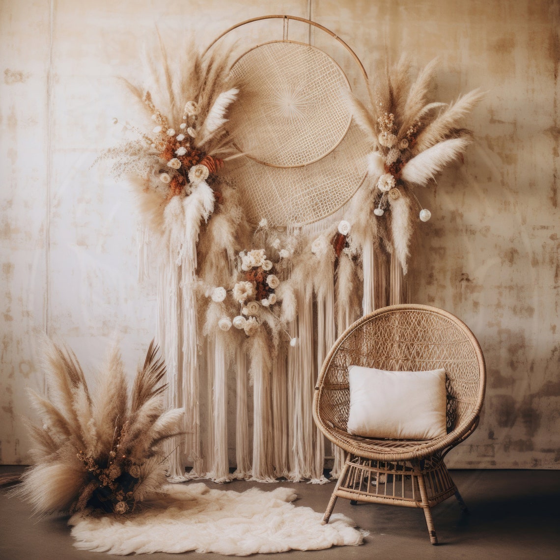 Digital Backdrop Boho Room Interior Bohemian Style Background JPG ...