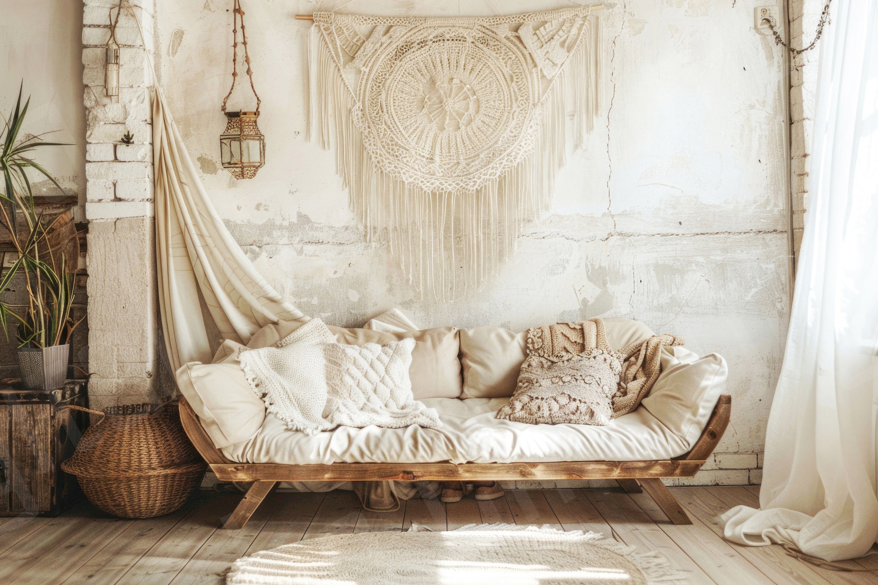 Digital Backdrop Boho Room Interior Bohemian Style Background JPG ...
