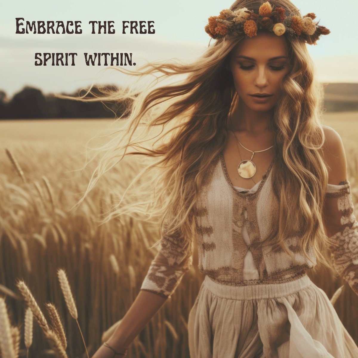 Bohemian Flower Field Portrait, Boho Chic Photography Instant Digital ...