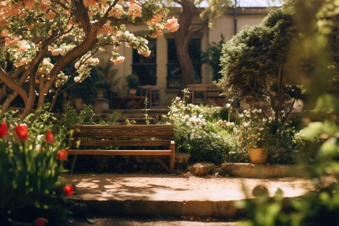 Digital Backdrop Garden Bench Exterior Bohemian Style Background JPG ...