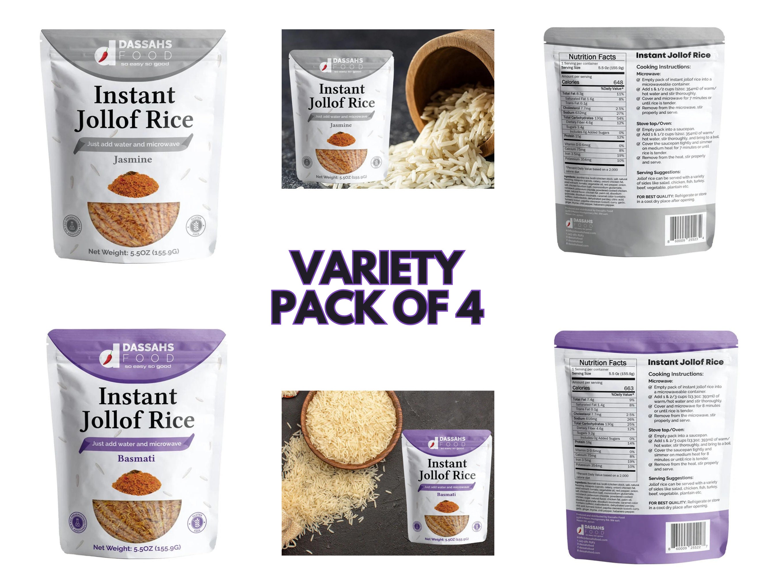 Instant Jasmine Jollof Rice With Basmati Rice pack of 4 Authentic West ...