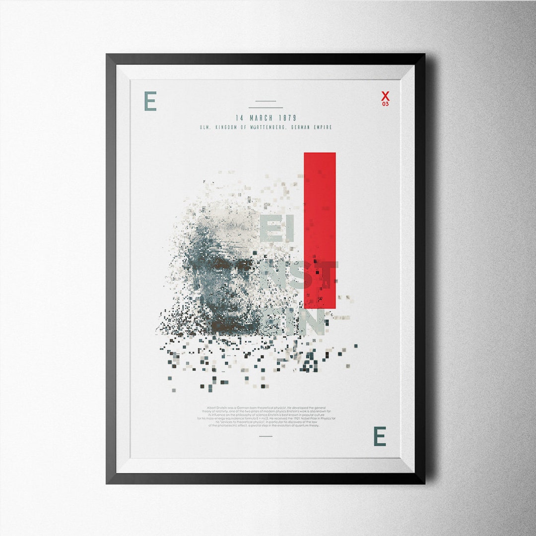 Albert Einstein Digital Print, E=mc2 Poster, Pixel Wall Art, Scientist ...