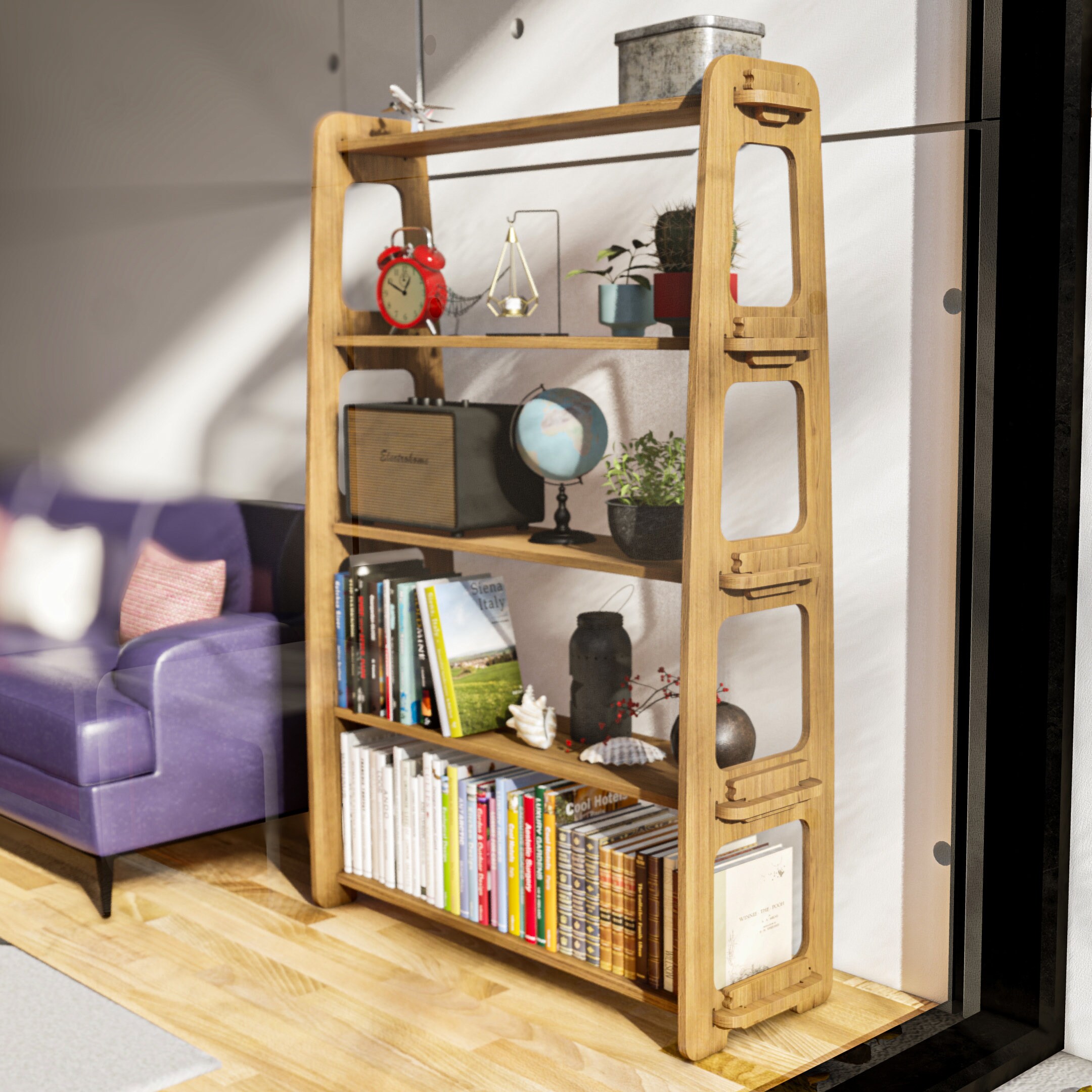 Wood Furniture Stand Book Shelf Cnc Plan, Minimal Wood Vector Files for ...