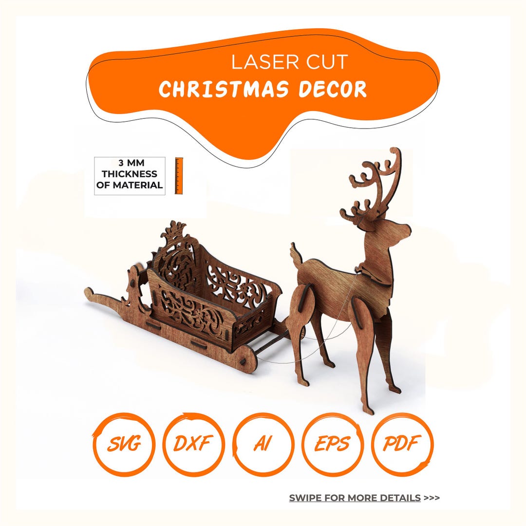 Christmas Deer and Sled Laser Cut Wood Decor, Digital Files for Laser ...