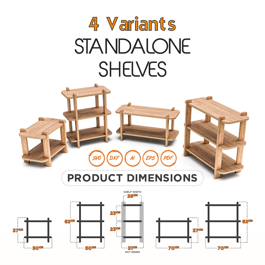 Minimal Shelf of 4 Variant, Wooden Book Shelf Cnc Plan, Scandinavian ...