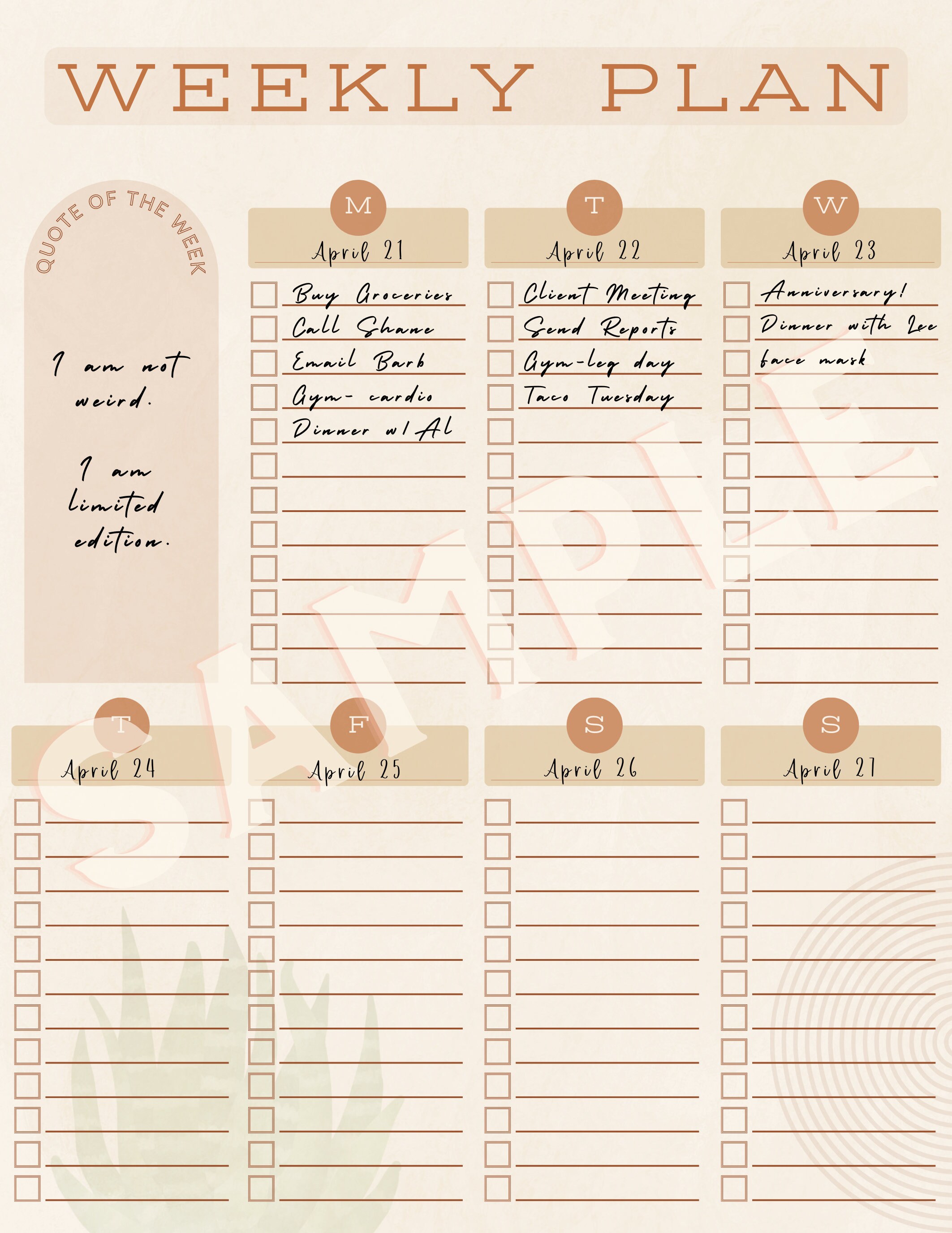 Simple Weekly Plan Checklist - Etsy