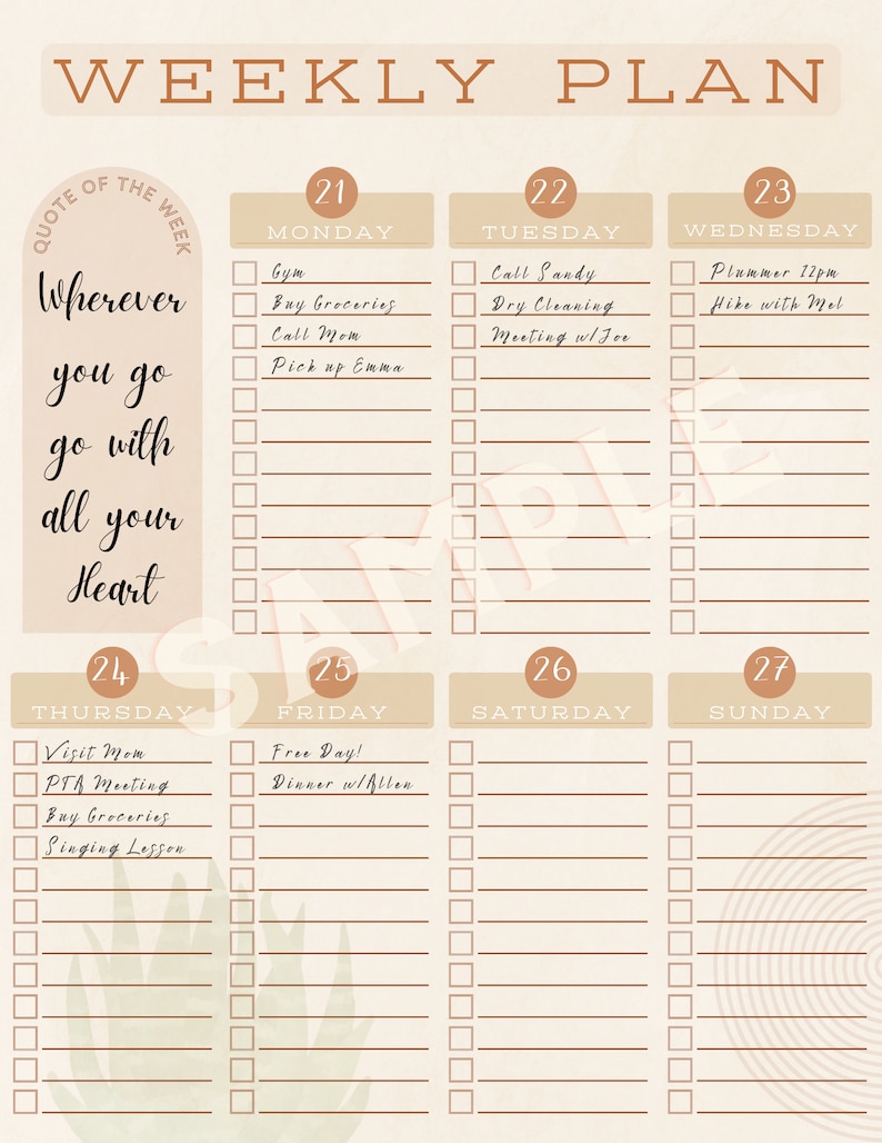 Simple Weekly Plan Checklist - Etsy