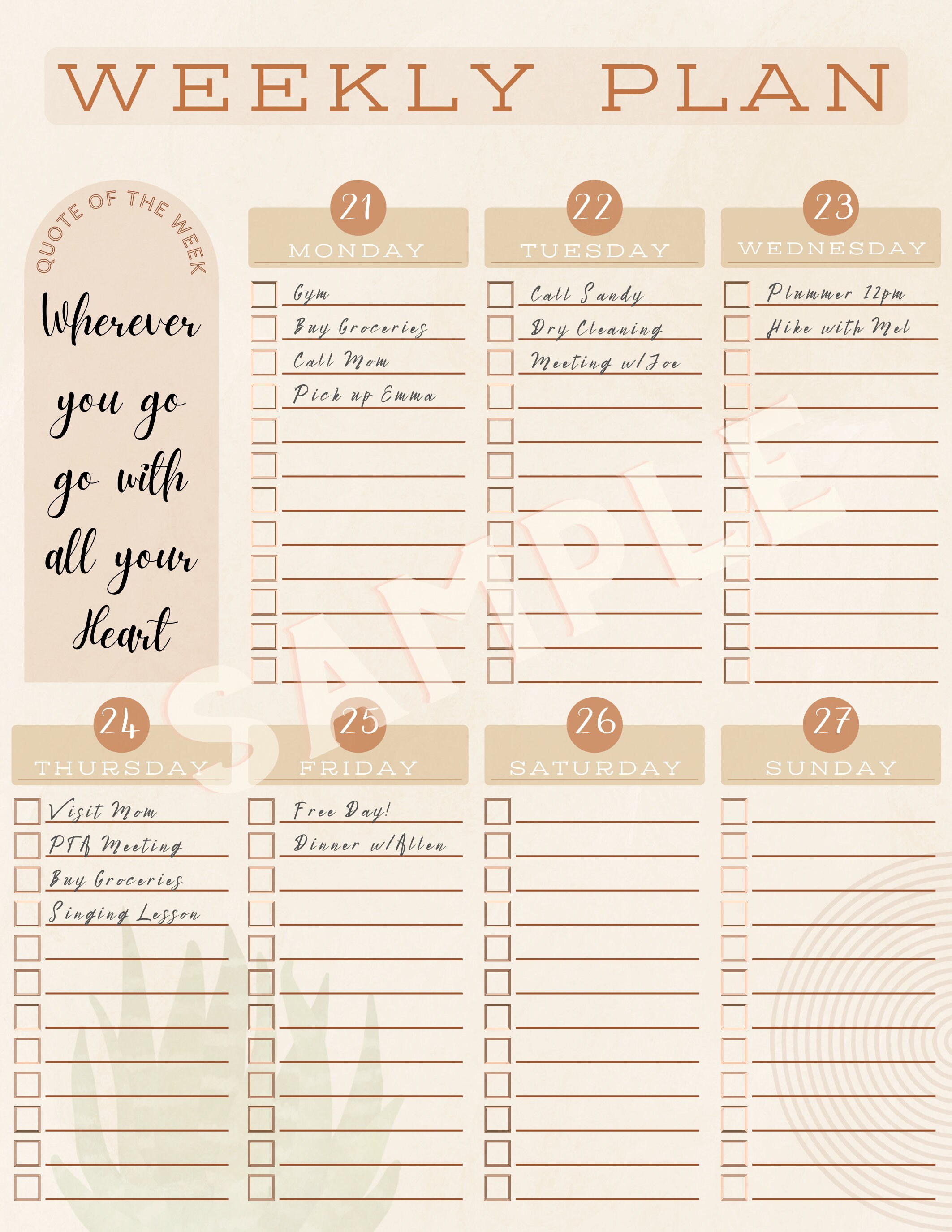 Simple Weekly Plan Checklist - Etsy