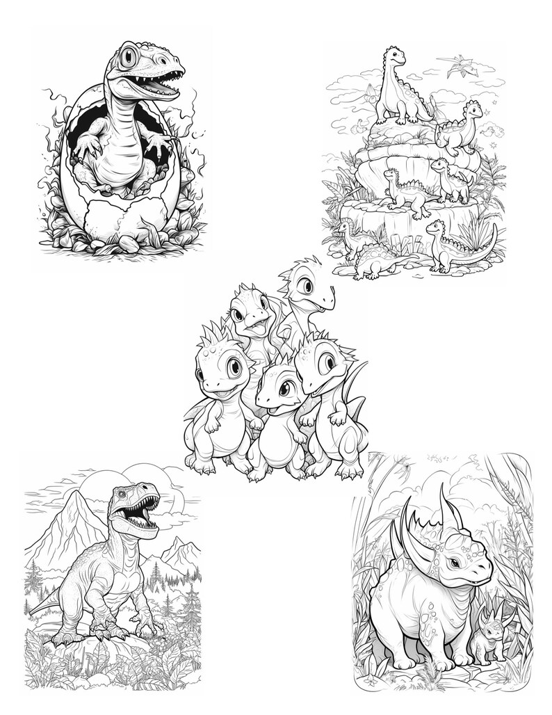 Cute Baby Dinosaur Adventure: Relaxing Coloring Pages for Kids and ...