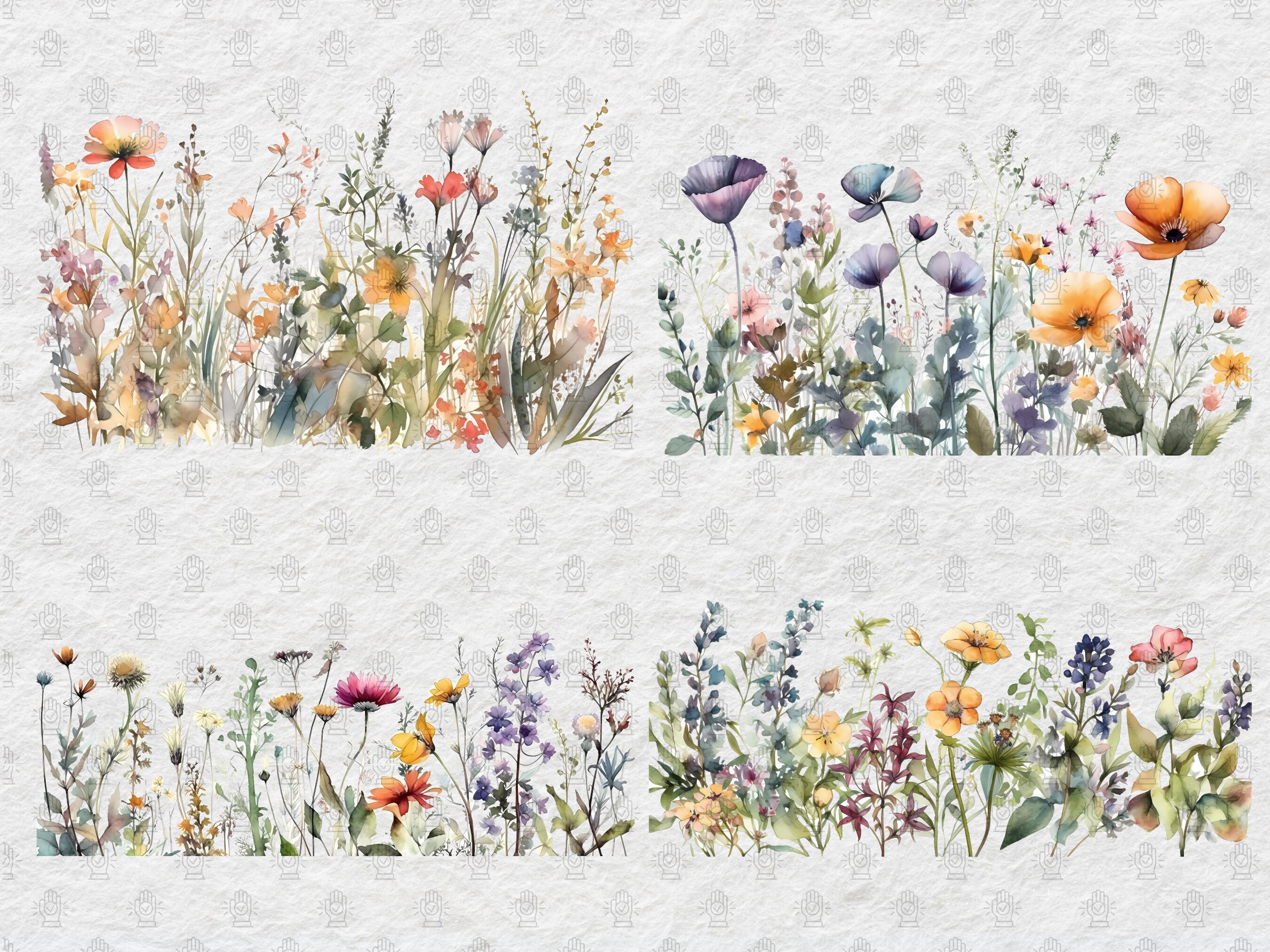 Watercolor Flower Borders Elegant Floral Edges Wild Blossoms Premade ...