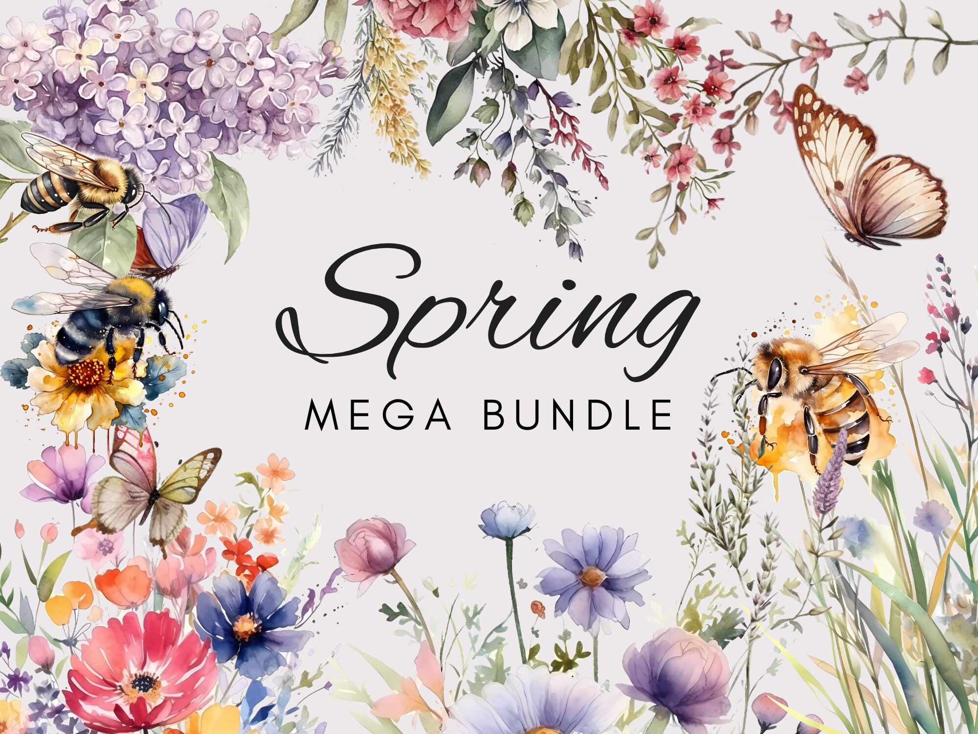Watercolor Spring Mega Bundle, Floral Clip Art Springtime Png's ...