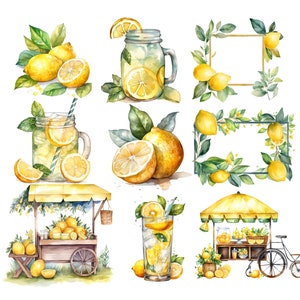 Watercolor Lemon Clipart | Digital PNG Lemonade & Citrus Fruit Graphics ...
