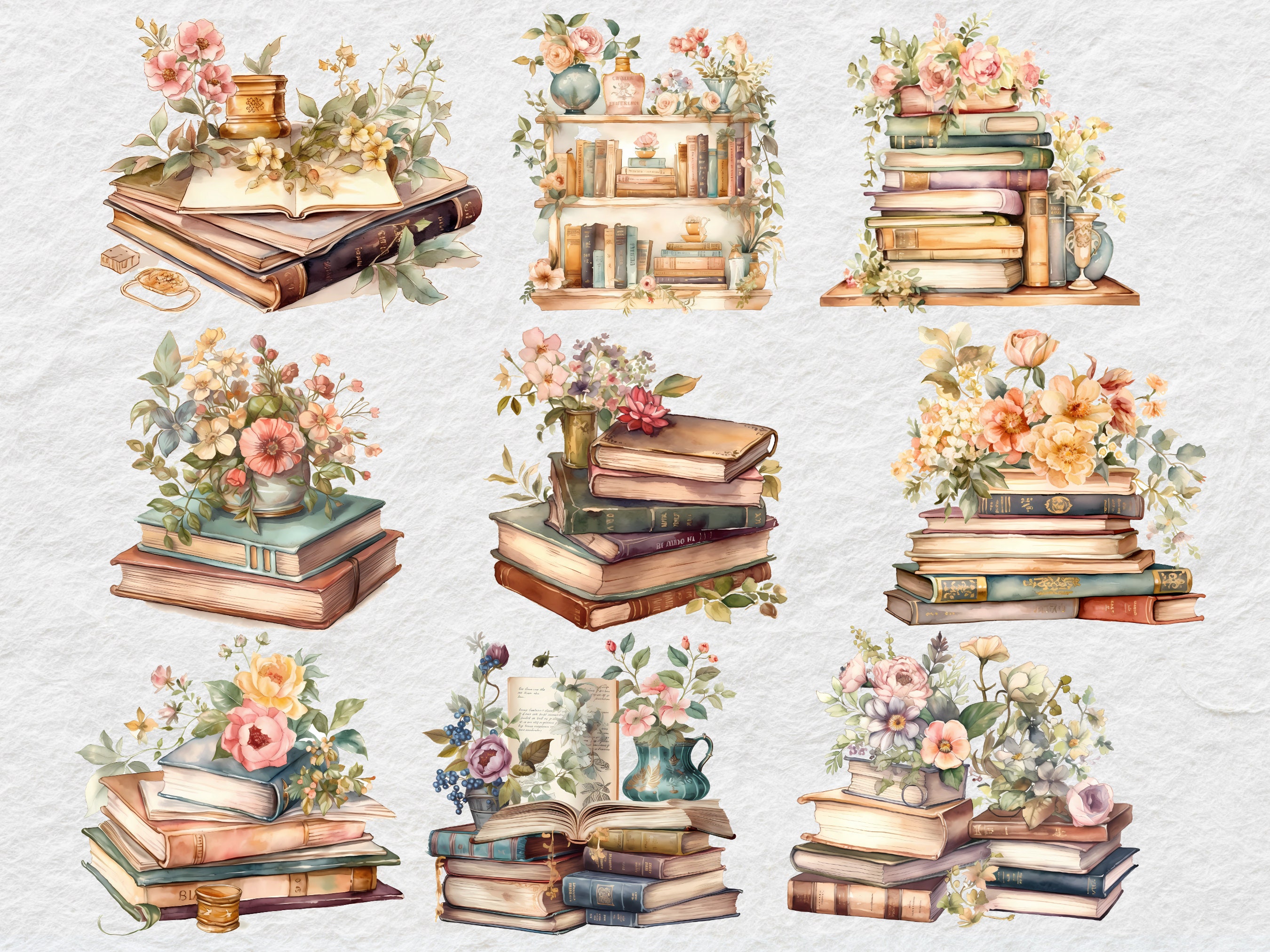 Watercolor Cottagecore Books | Antique Book PNG Illustrations | Floral ...