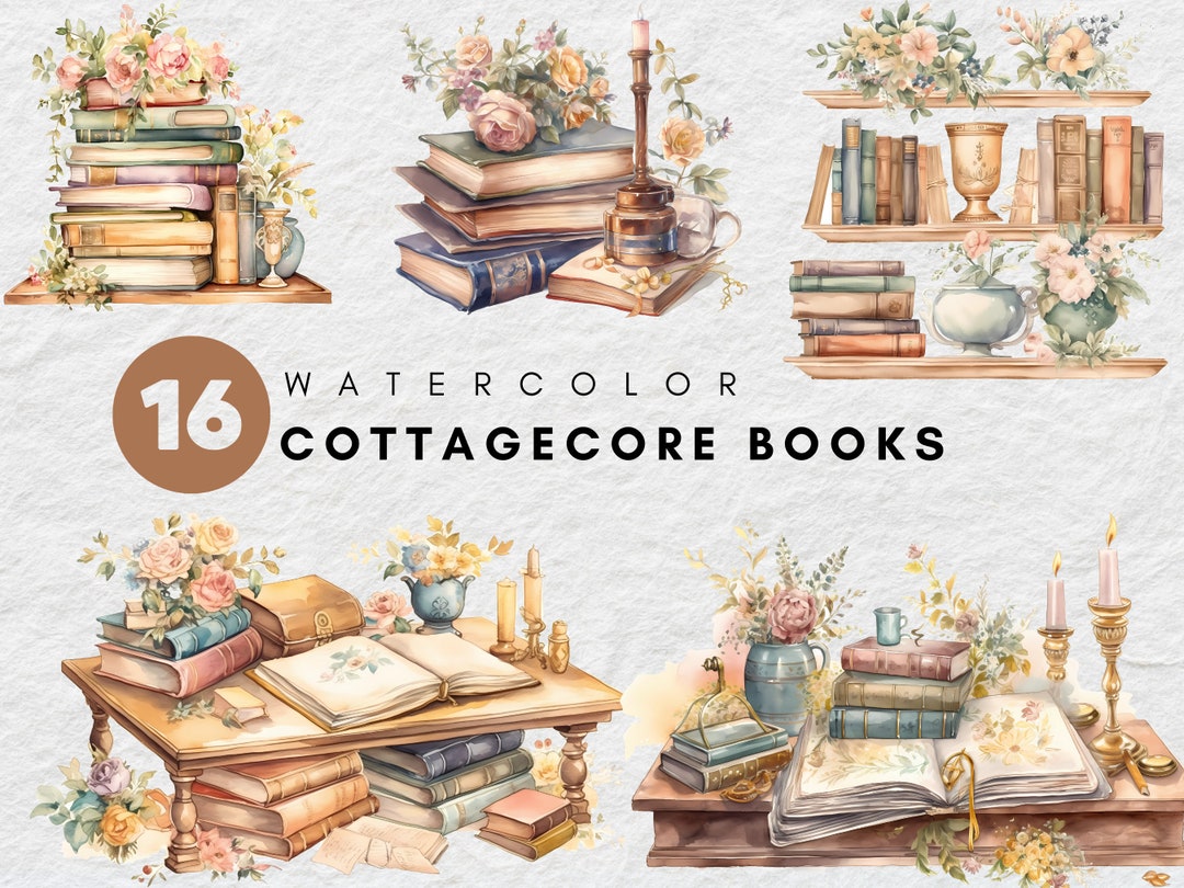 Watercolor Cottagecore Books | Antique Book PNG Illustrations | Floral ...