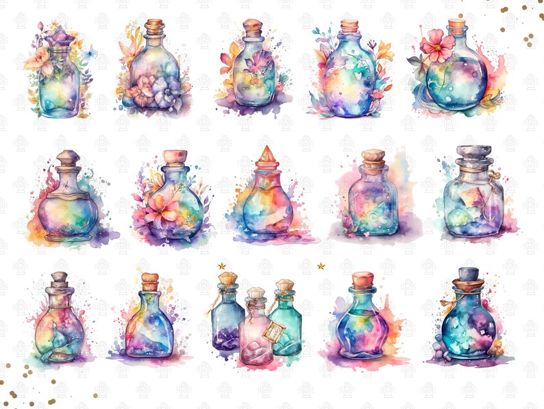 Enchanted Magic Potion Clipart - Dreamy Pastel Watercolor, Rainbow ...