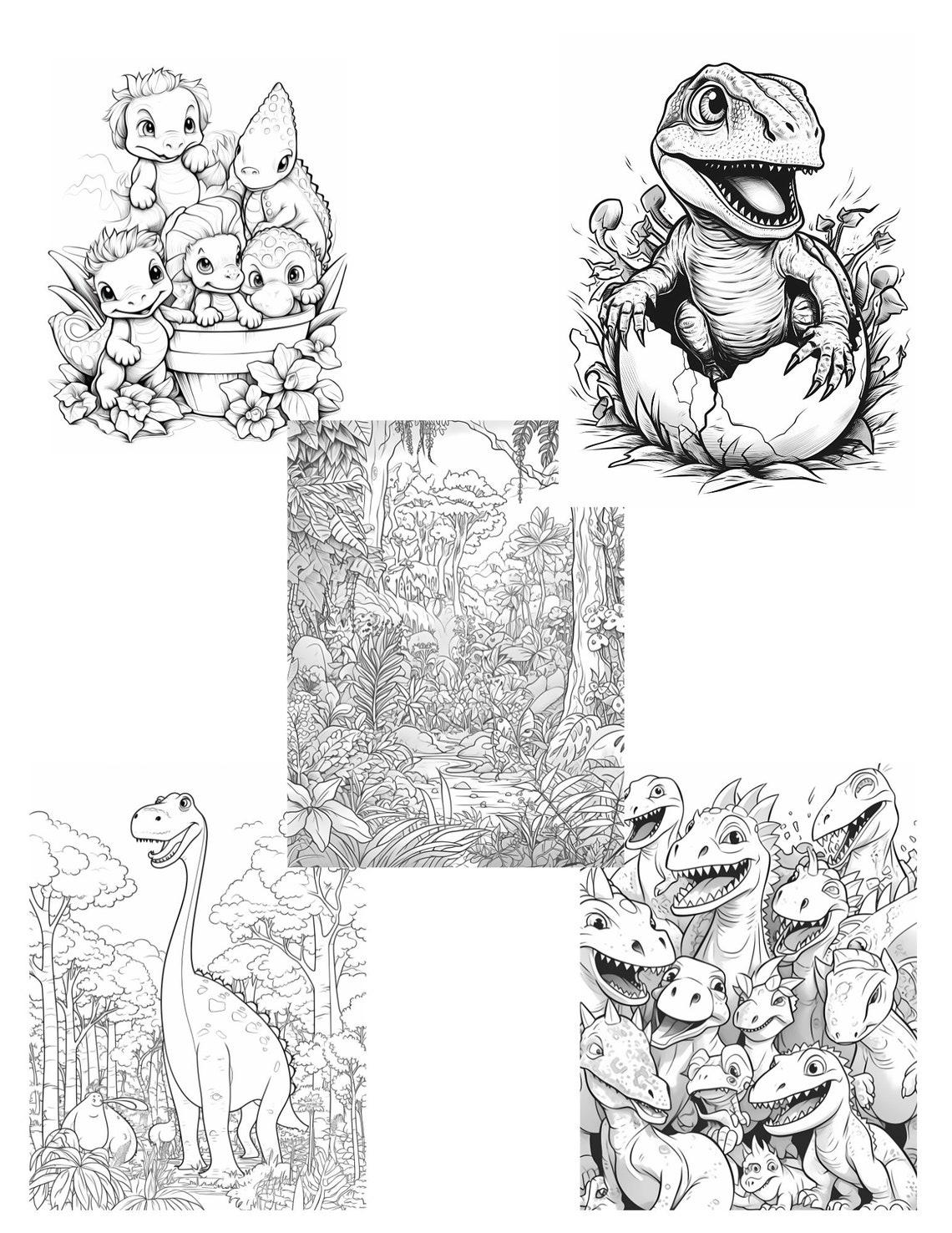 Cute Baby Dinosaur Adventure: Relaxing Coloring Pages for Kids and ...