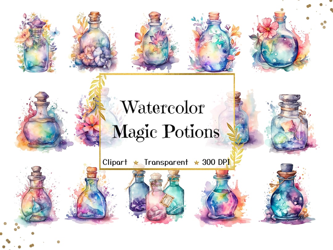 Enchanted Magic Potion Clipart - Dreamy Pastel Watercolor, Rainbow ...