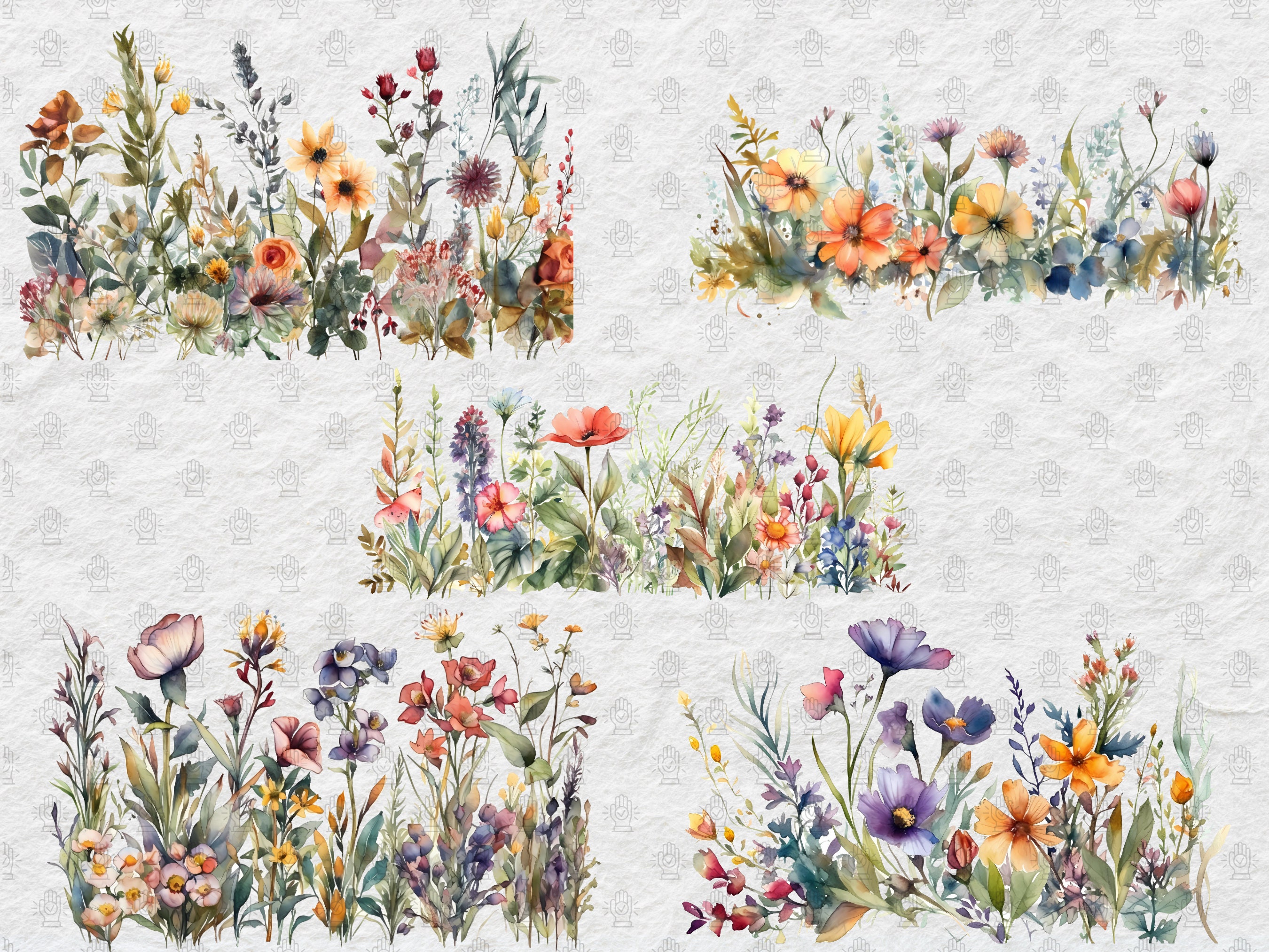 Watercolor Flower Borders Elegant Floral Edges Wild Blossoms Premade ...