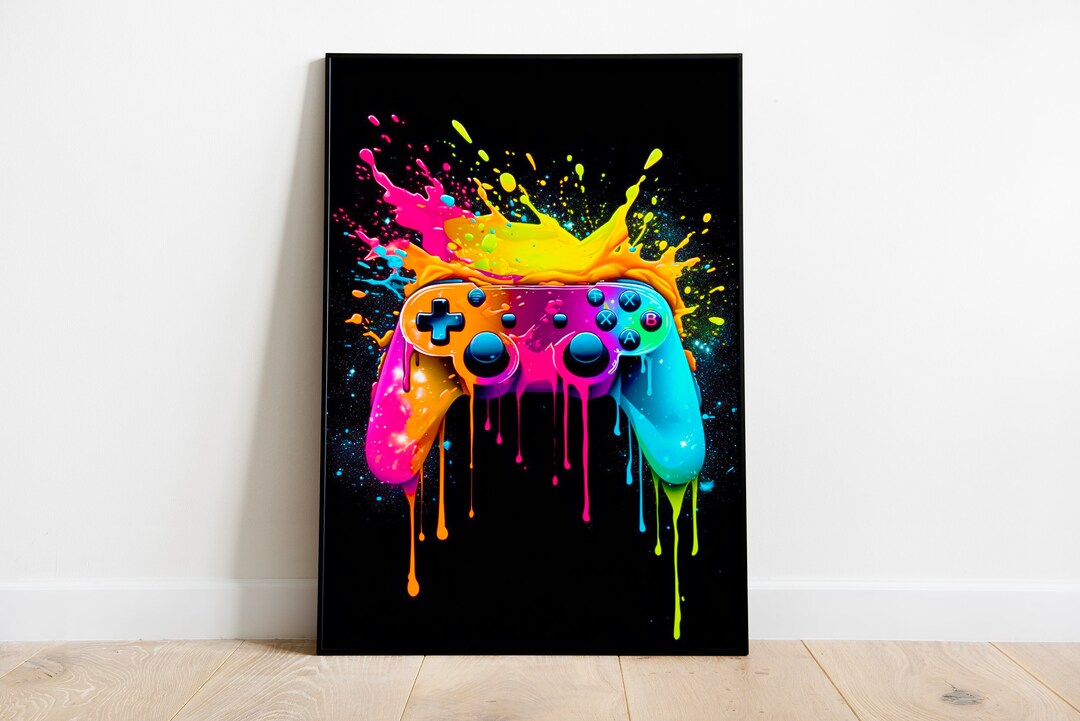 Gaming Controller Splash Artwork, Vibrant Controller Wall Art, Instant ...