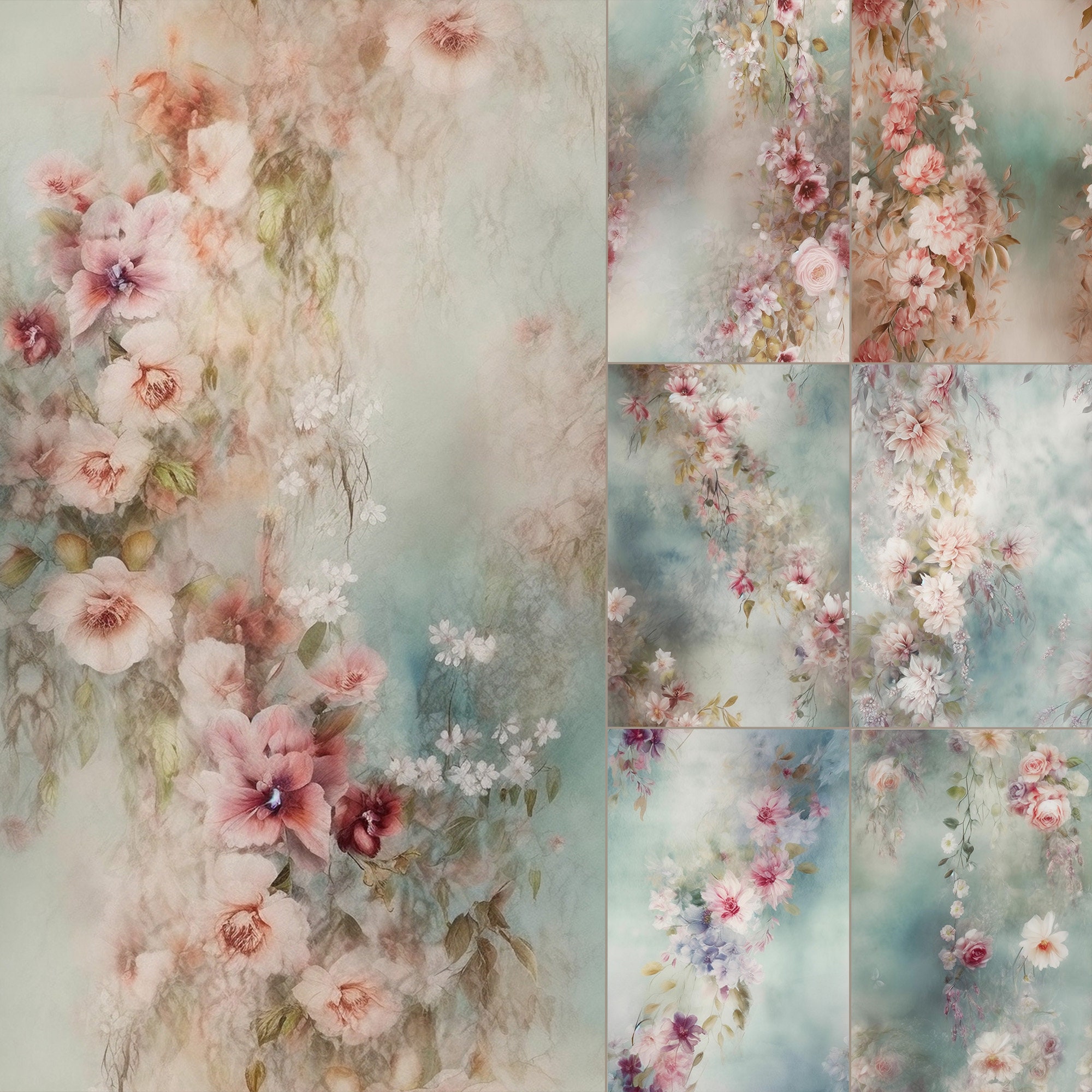 16 Blue Floral Fine Art Textures, Flower Background, Photoshop Overlays ...