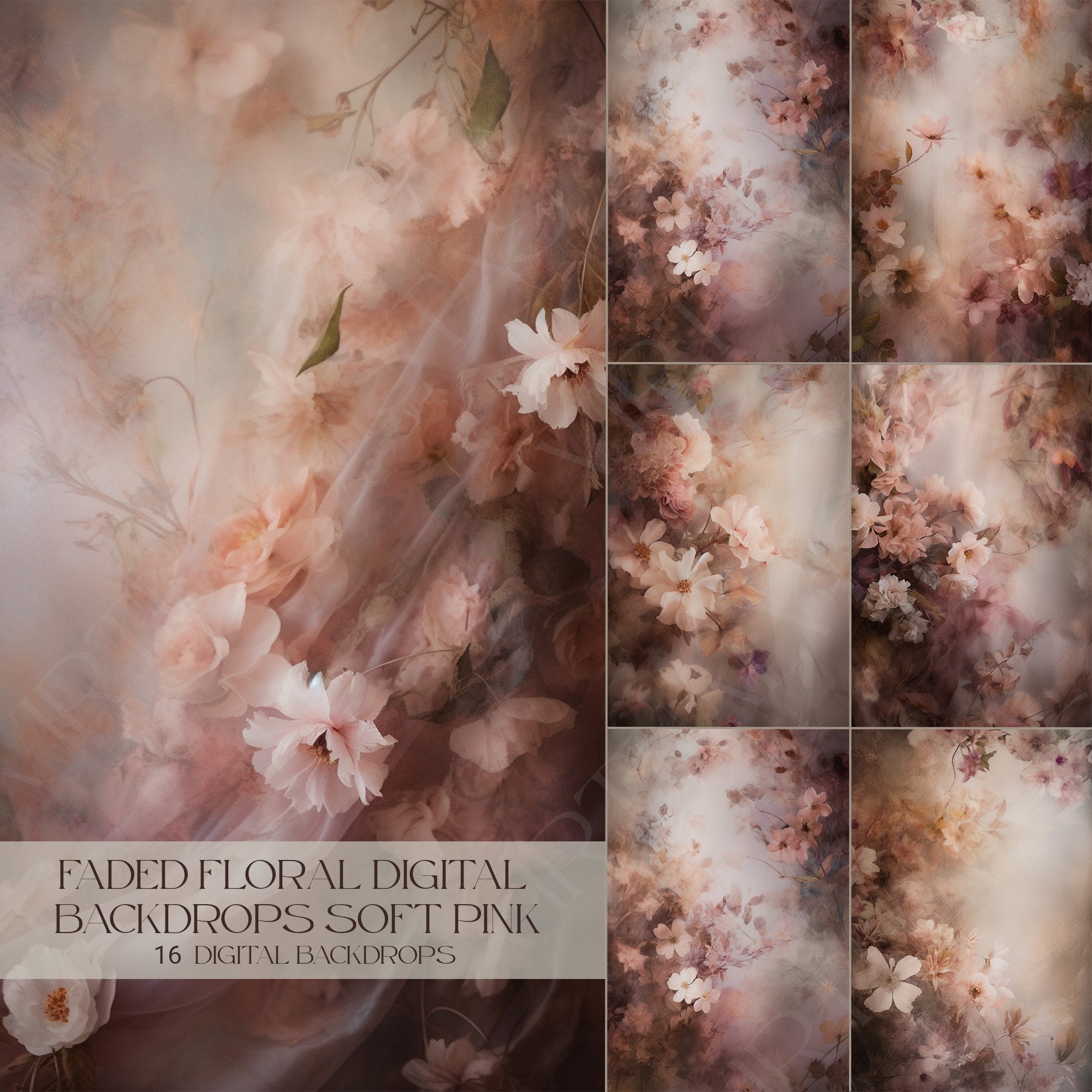 16 Faded Floral Digital Backdrops Soft Pink, Maternity Backdrop ...