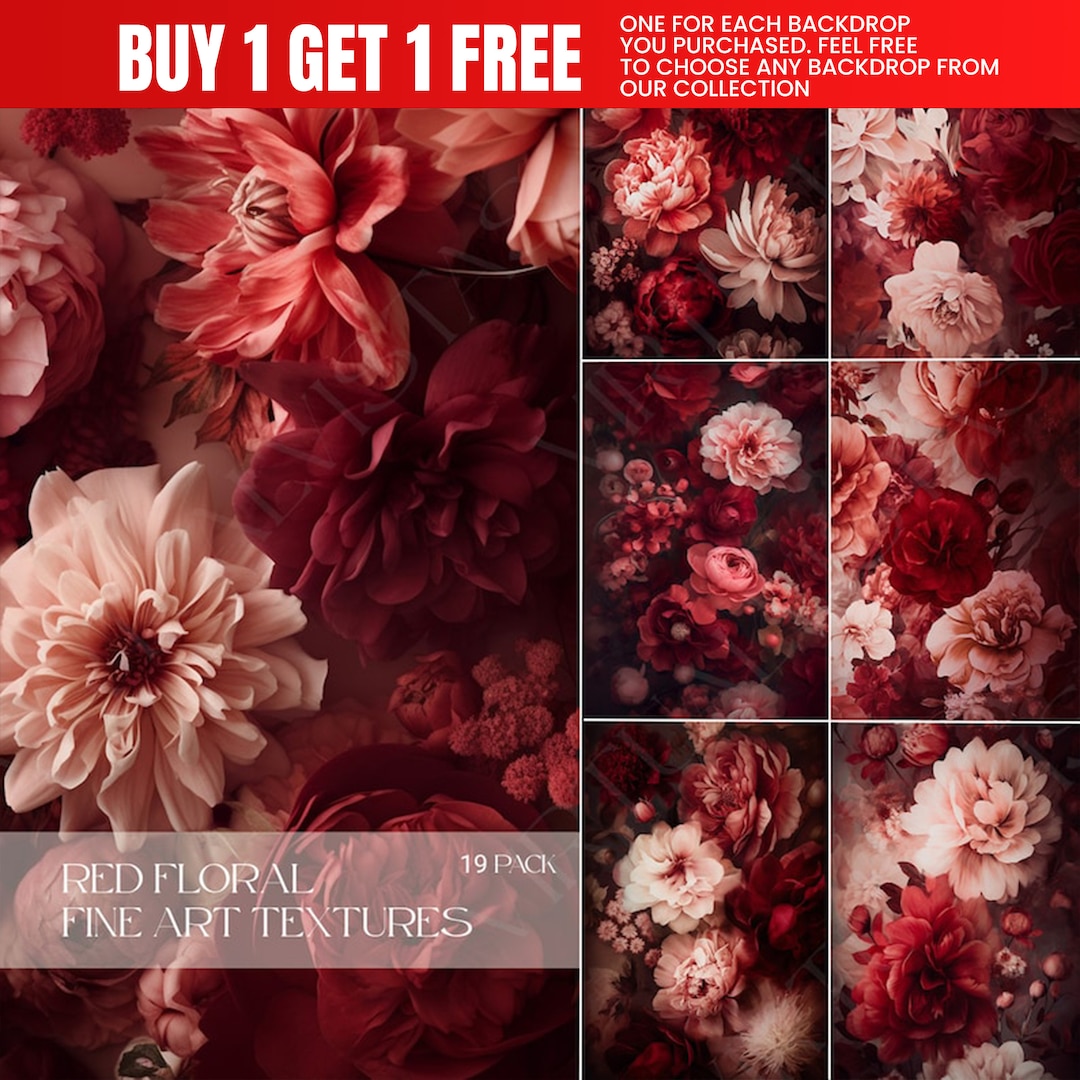 19 Red Floral Fine Art Textures, Flower Background, Photoshop Overlays ...