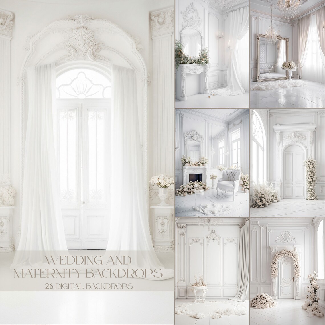 26 Elegant White Room Digital Photography Backdrops, Photoshop Overlays ...