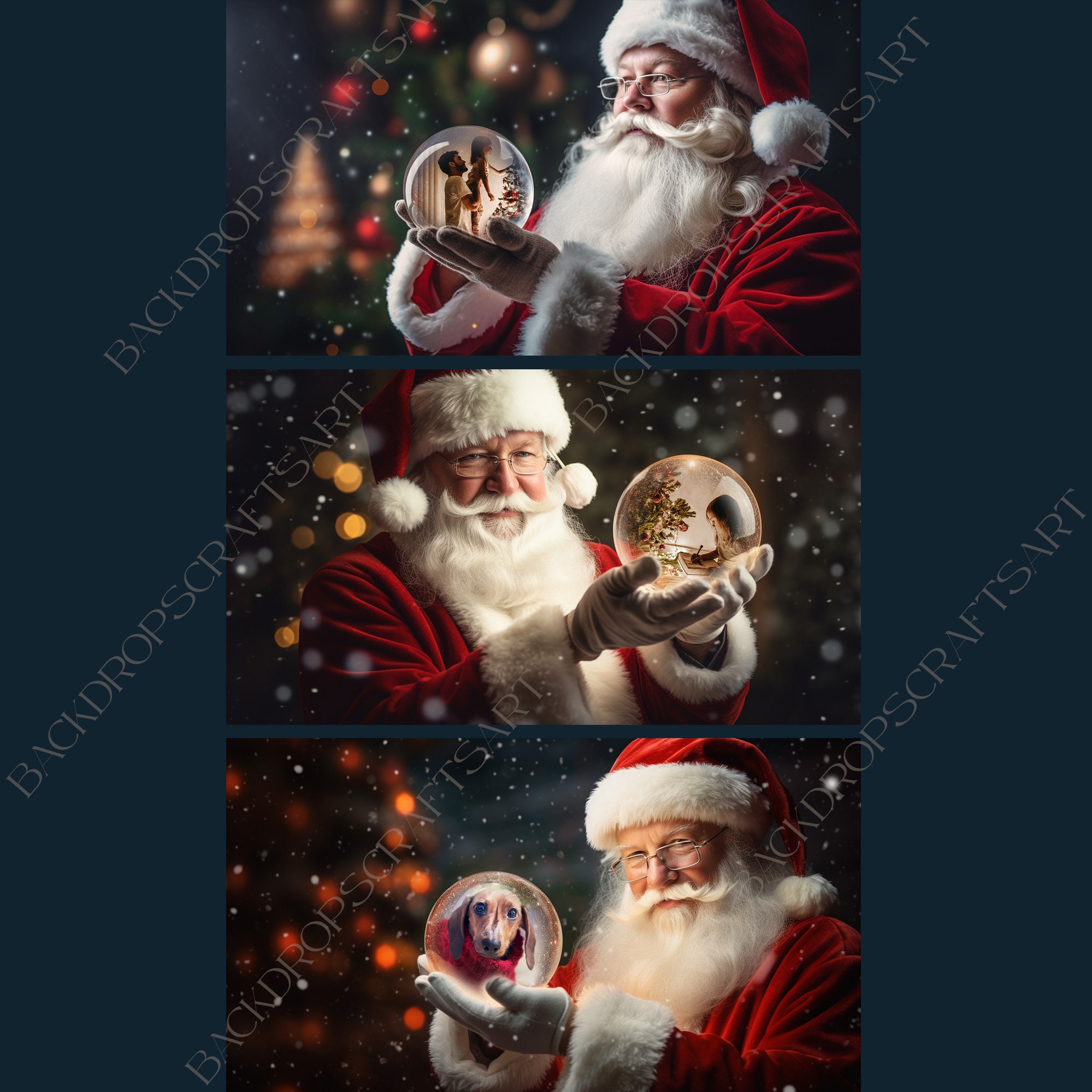3 Christmas Santa Digital Backdrop, Christmas Digital Background ...