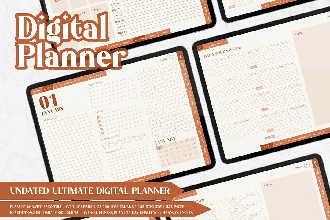 1100+ Undated Horizontal Yearly Digital Planner, Monthly Digital ...