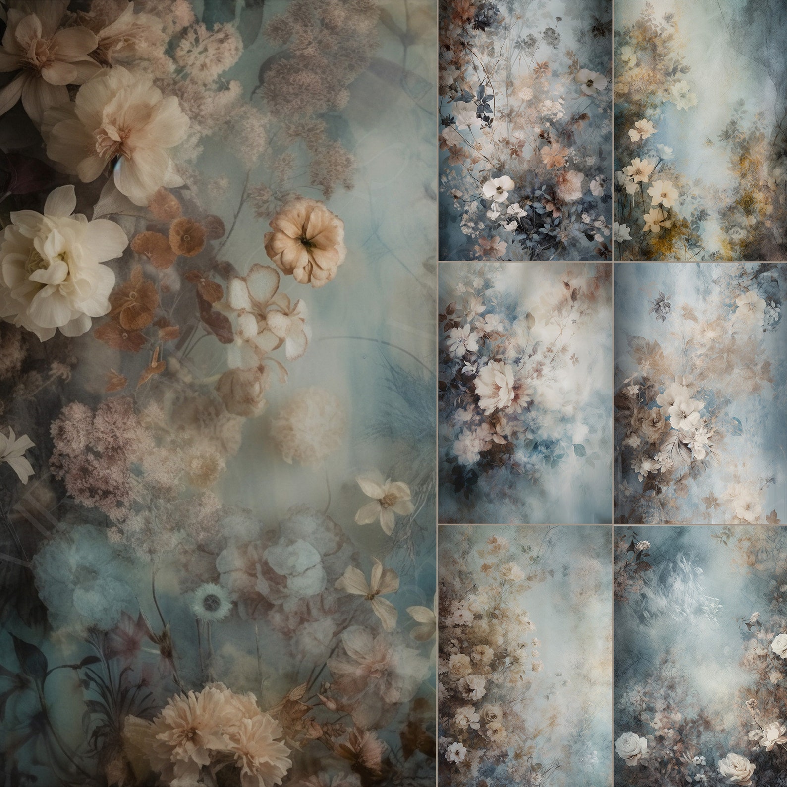 23 Faded Floral Digital Backdrops Soft Pink Blue, Maternity Backdrop ...