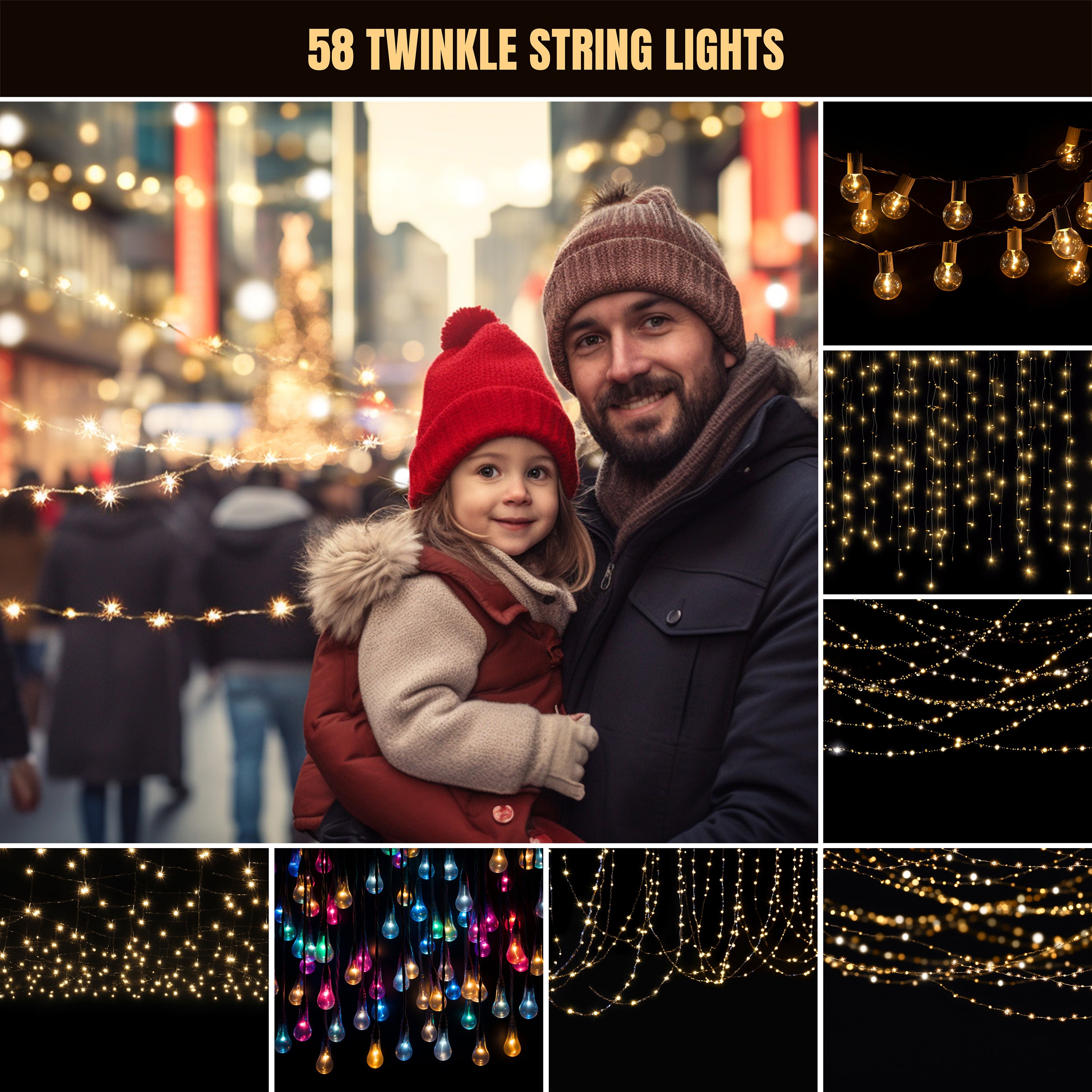 58 Twinkle String Lights Overlays for Photo Editing,christmas Light ...