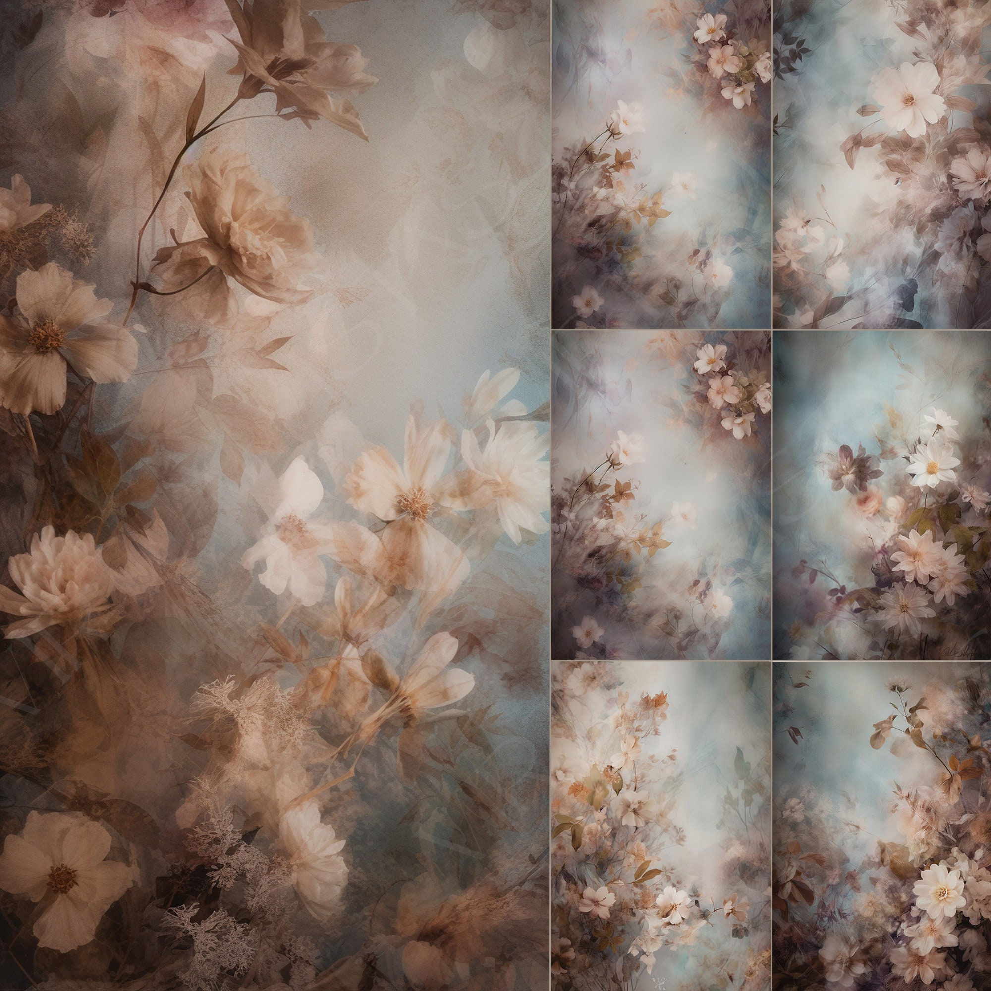 23 Faded Floral Digital Backdrops Soft Pink Blue, Maternity Backdrop ...