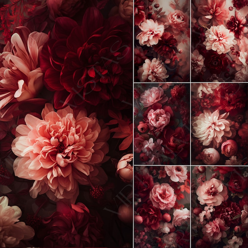 19 Red Floral Fine Art Textures, Flower Background, Photoshop Overlays ...