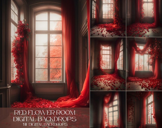 18 Red Flower Room Digital Backdrops, Maternity Digital Backdrops ...