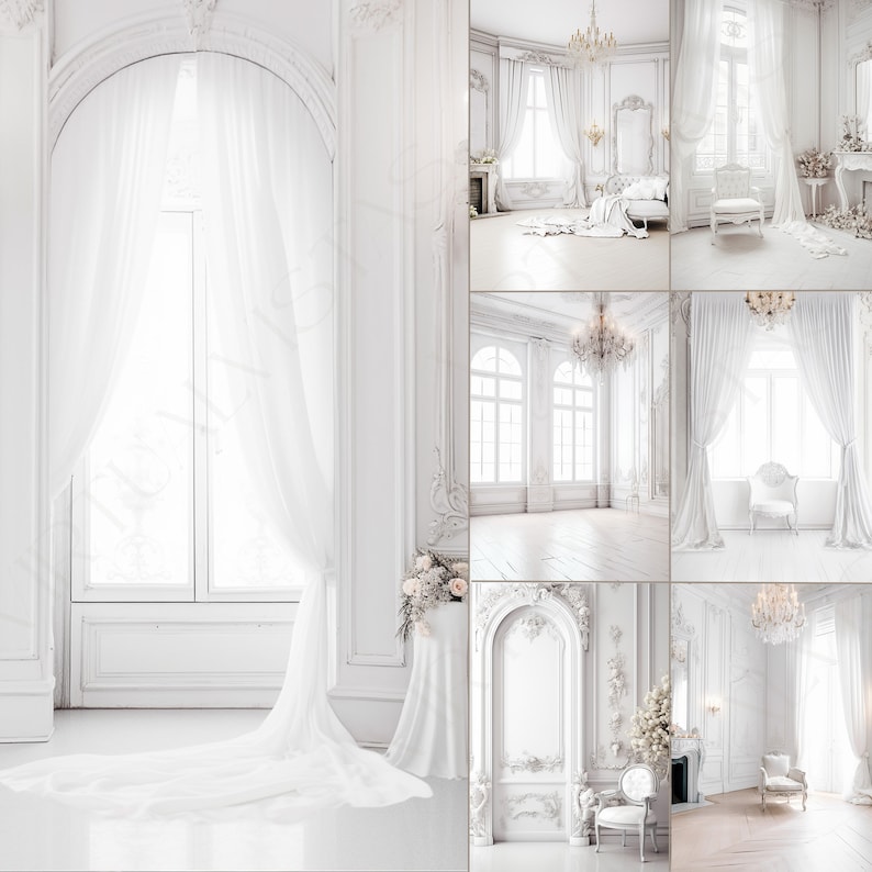 26 Elegant White Room Digital Photography Backdrops, Photoshop Overlays ...
