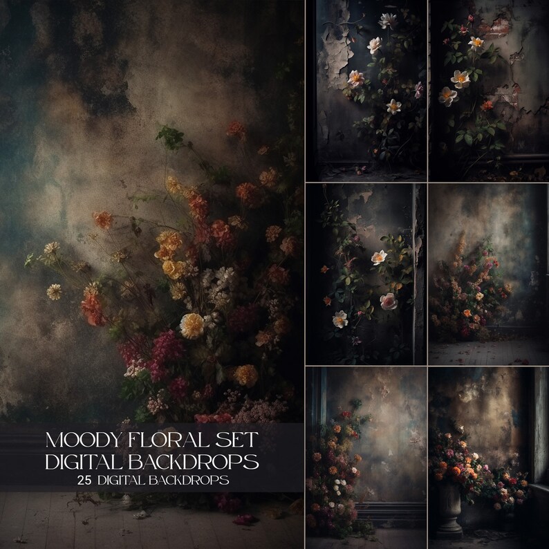25 Moody Floral Texture Backdrop Overlays, Maternity Backdrop Overlays ...