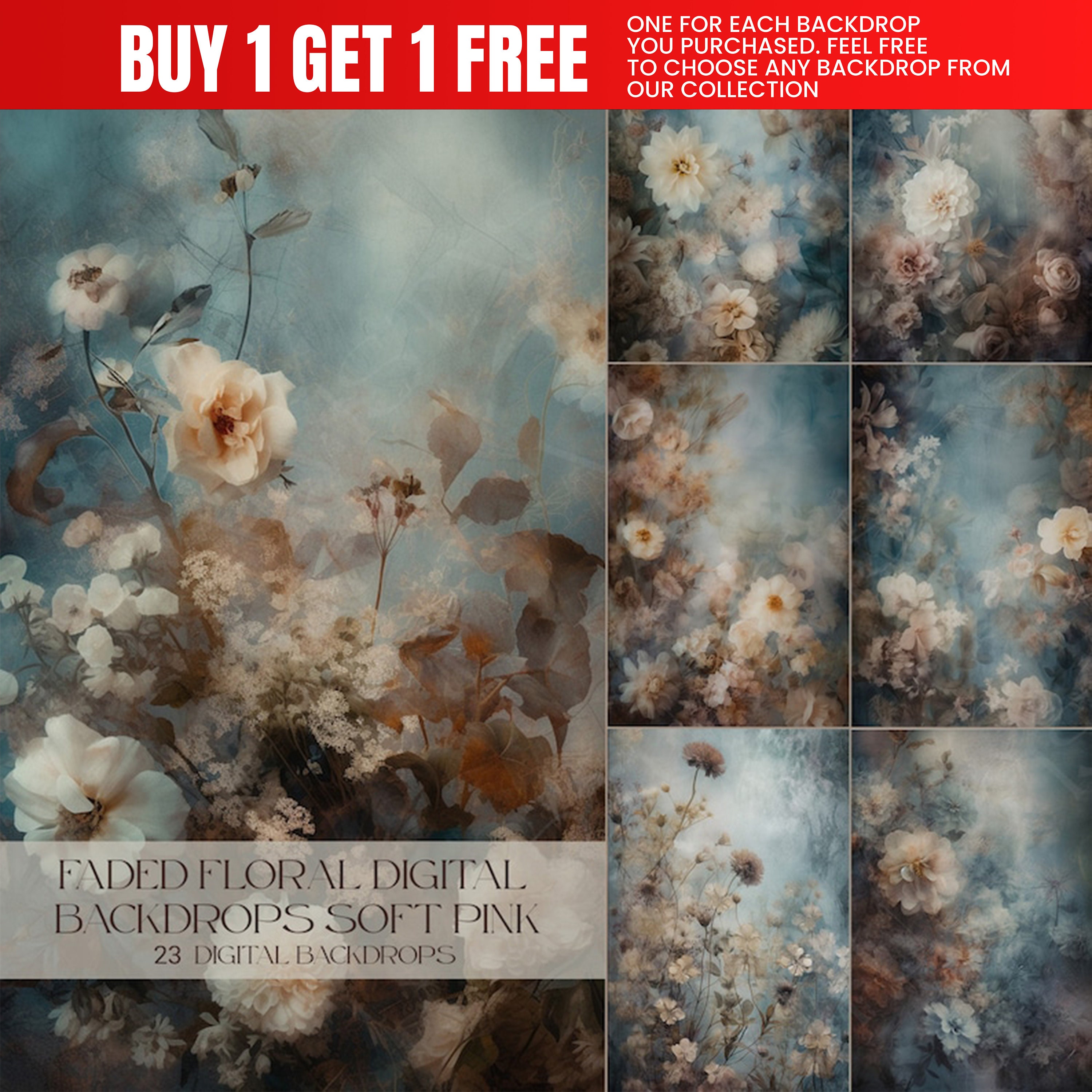 23 Faded Floral Digital Backdrops Soft Pink Blue, Maternity Backdrop ...