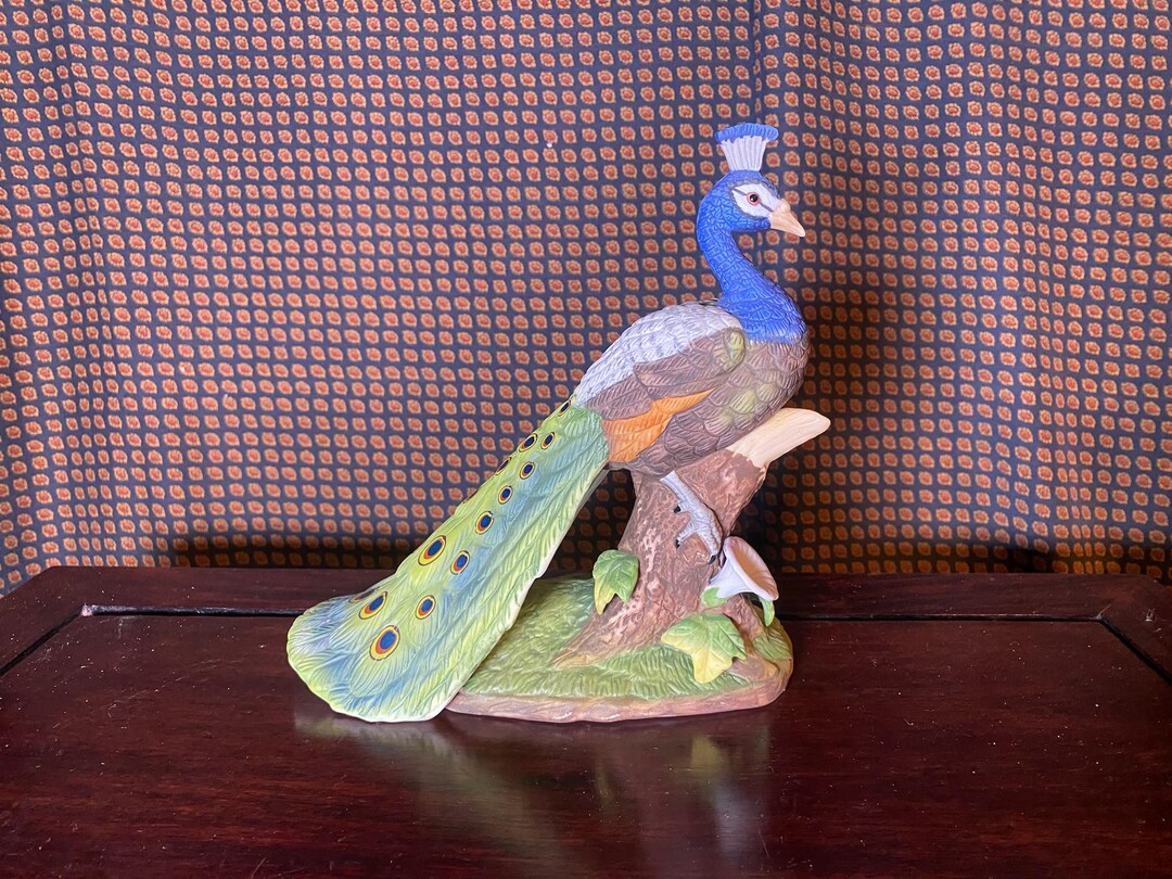 Vintage Ceramic Peacock Sculpture Hand Painted Whimsical Figurine 7.5 ...