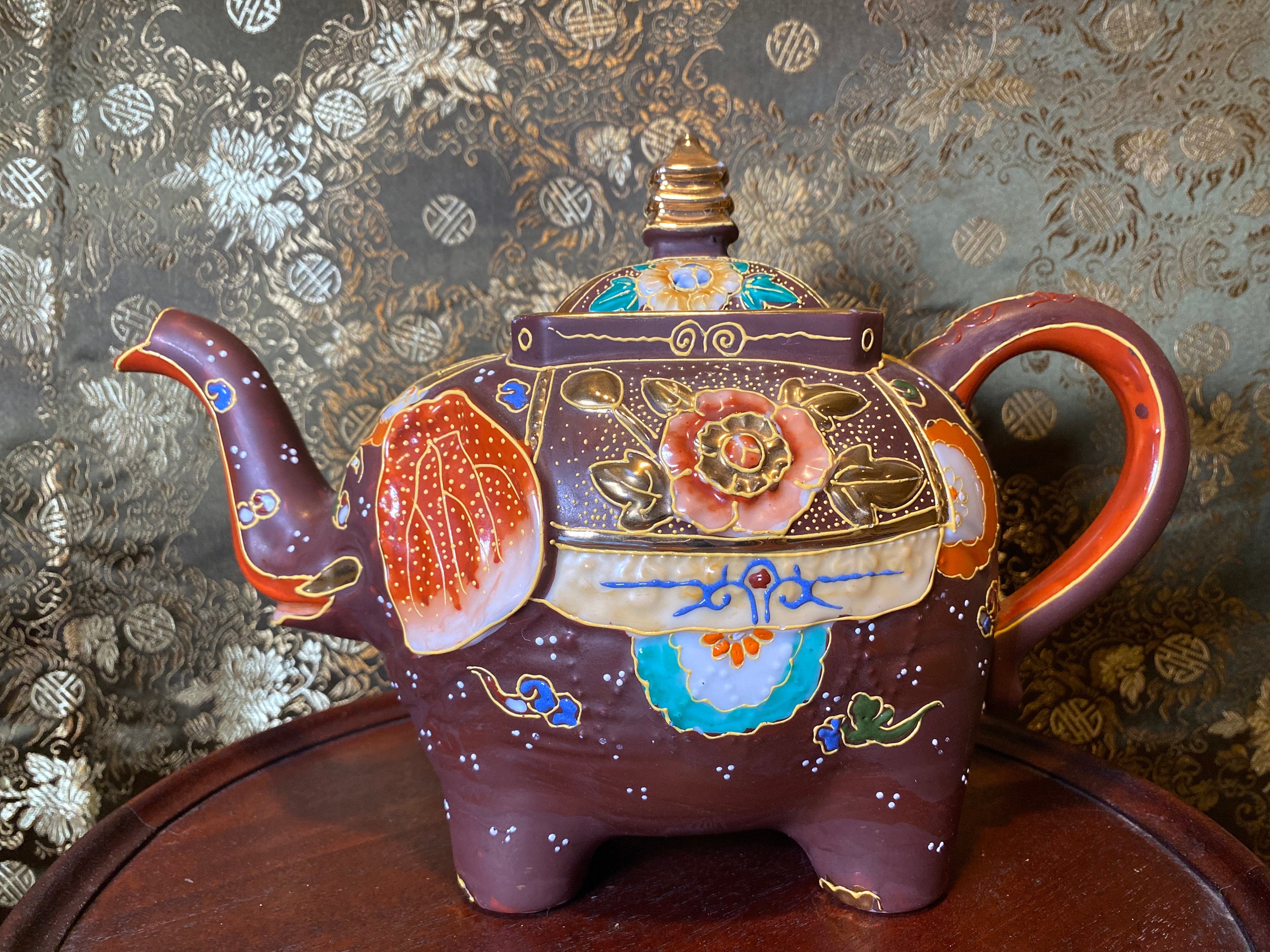 Vintage Japanese Moriage Elephant Teapot Satsuma Hand Painted - Etsy
